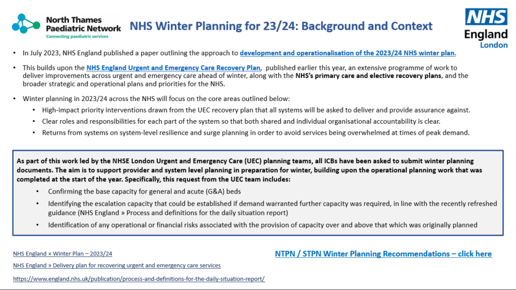 Winter & Surge Hub - North Thames Paediatric Network